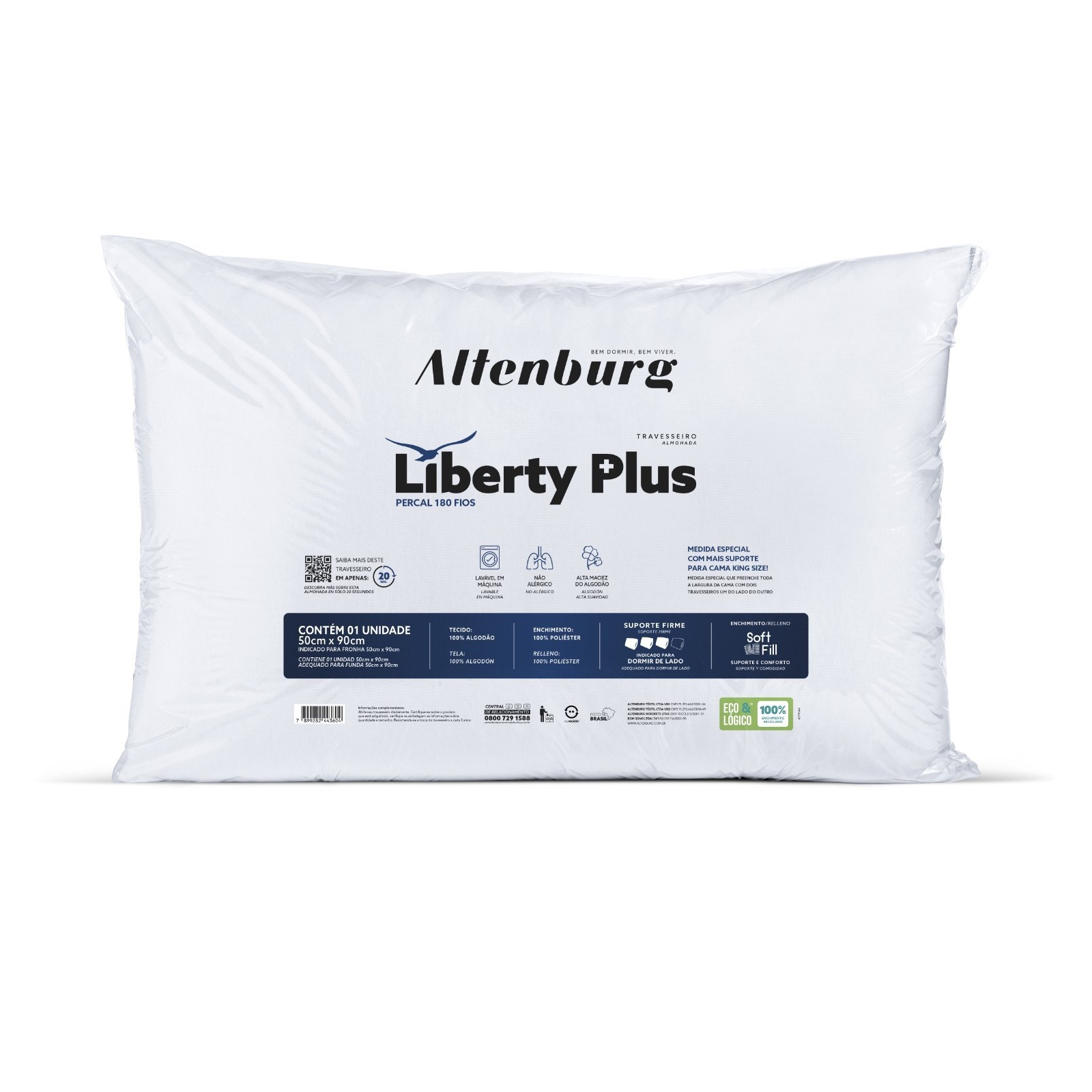 TRAVESSEIRO 50X90 LIBERTY PLUS BRANCO | Sweet Home